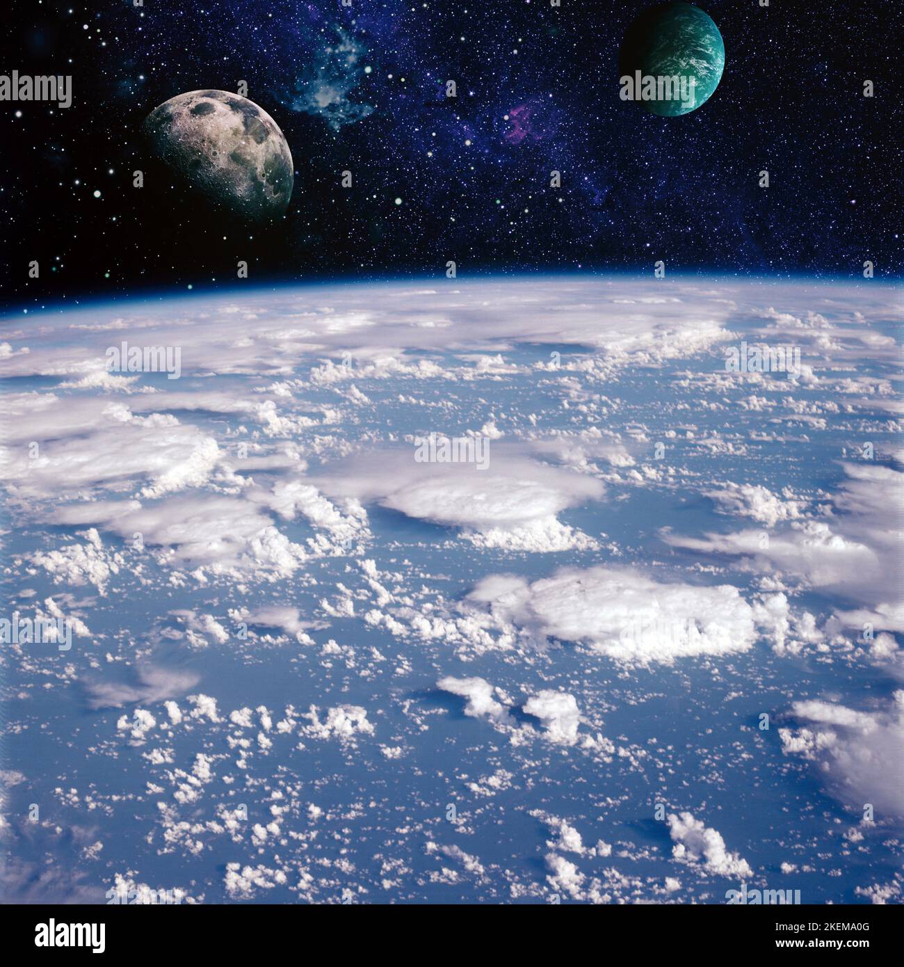 Chaotic space background. Planets, stars and galaxies in outer space ...