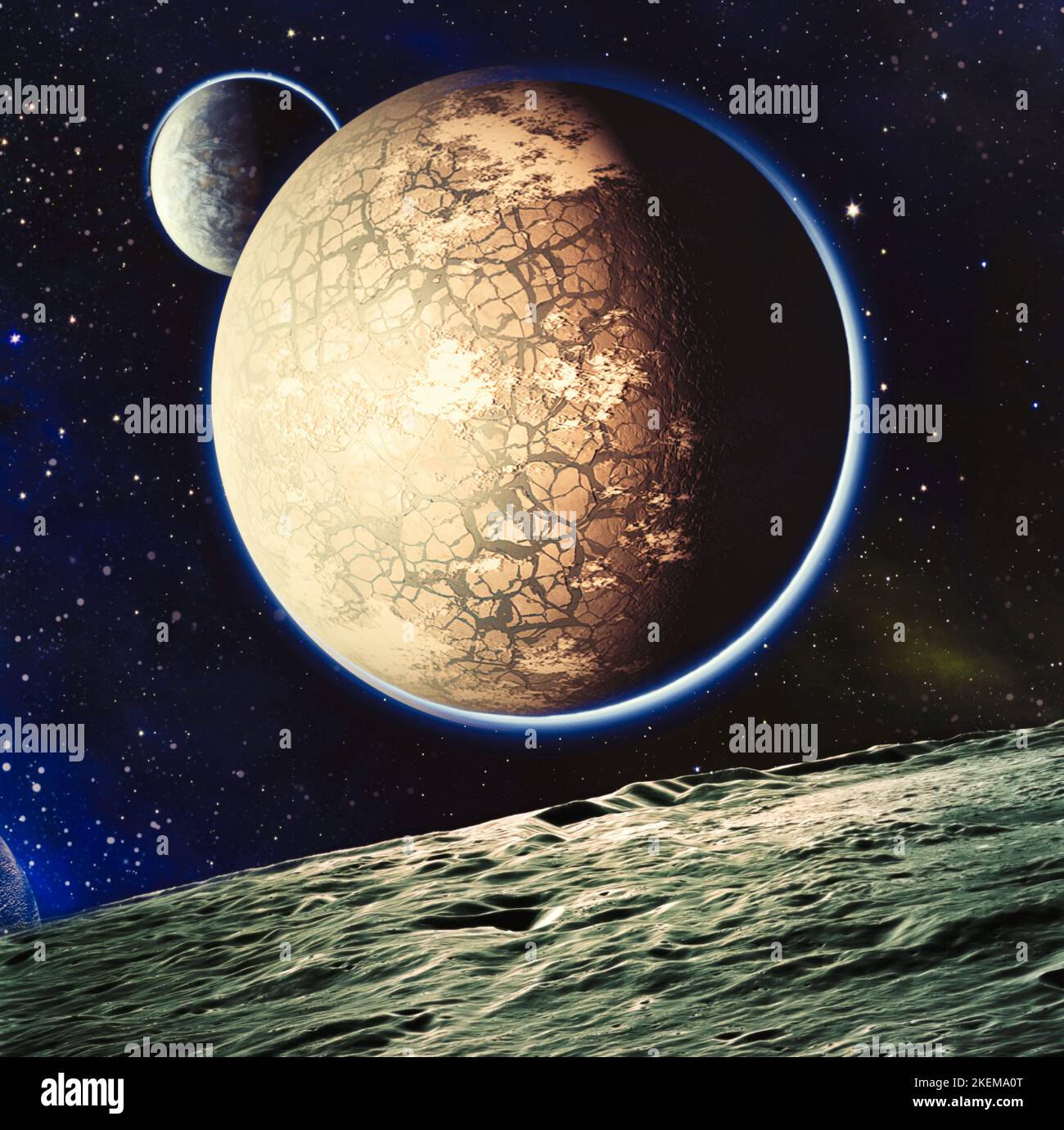 Chaotic space background. Planets, stars and galaxies in outer space ...