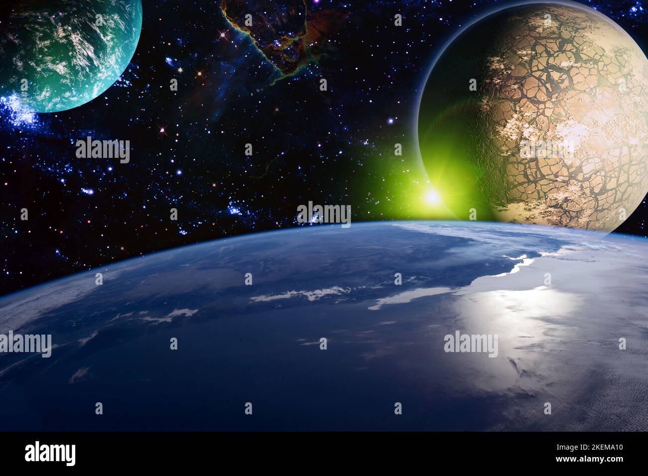 Chaotic space background. Planets, stars and galaxies in outer space ...