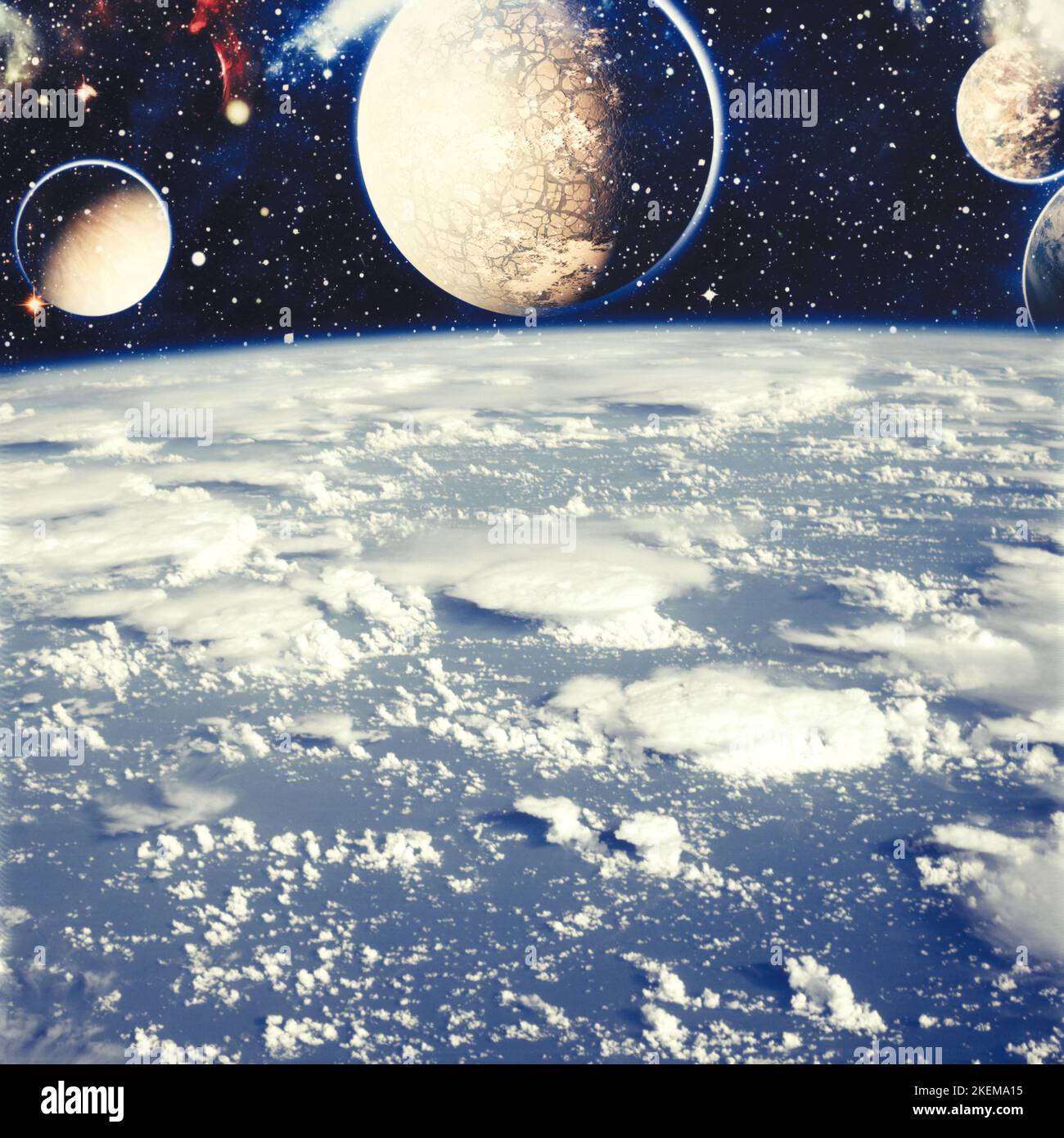 Chaotic space background. Planets, stars and galaxies in outer space ...