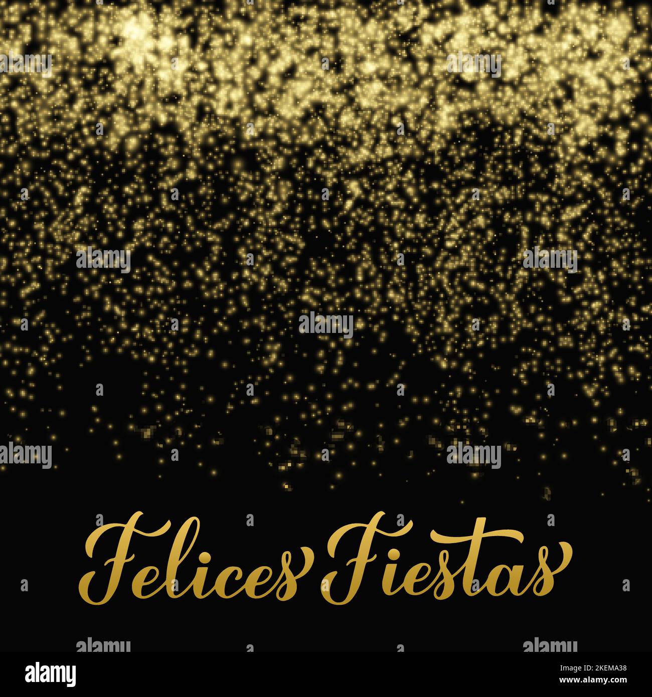 Felices Fiestas calligraphy hand lettering on shiny gold sparkles ...