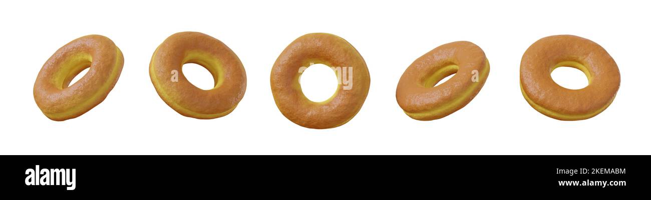 Set of raw donuts isolated on white background, different view Stock ...