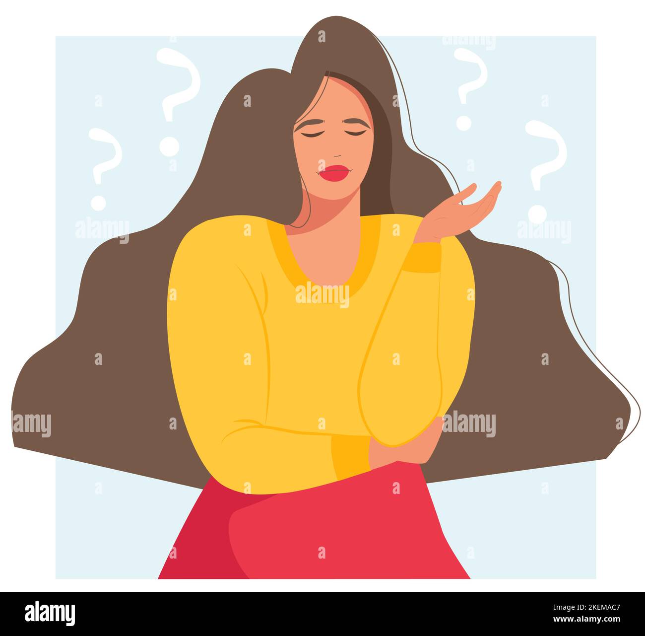 A young girl is in doubt and she has a question Stock Vector Image ...