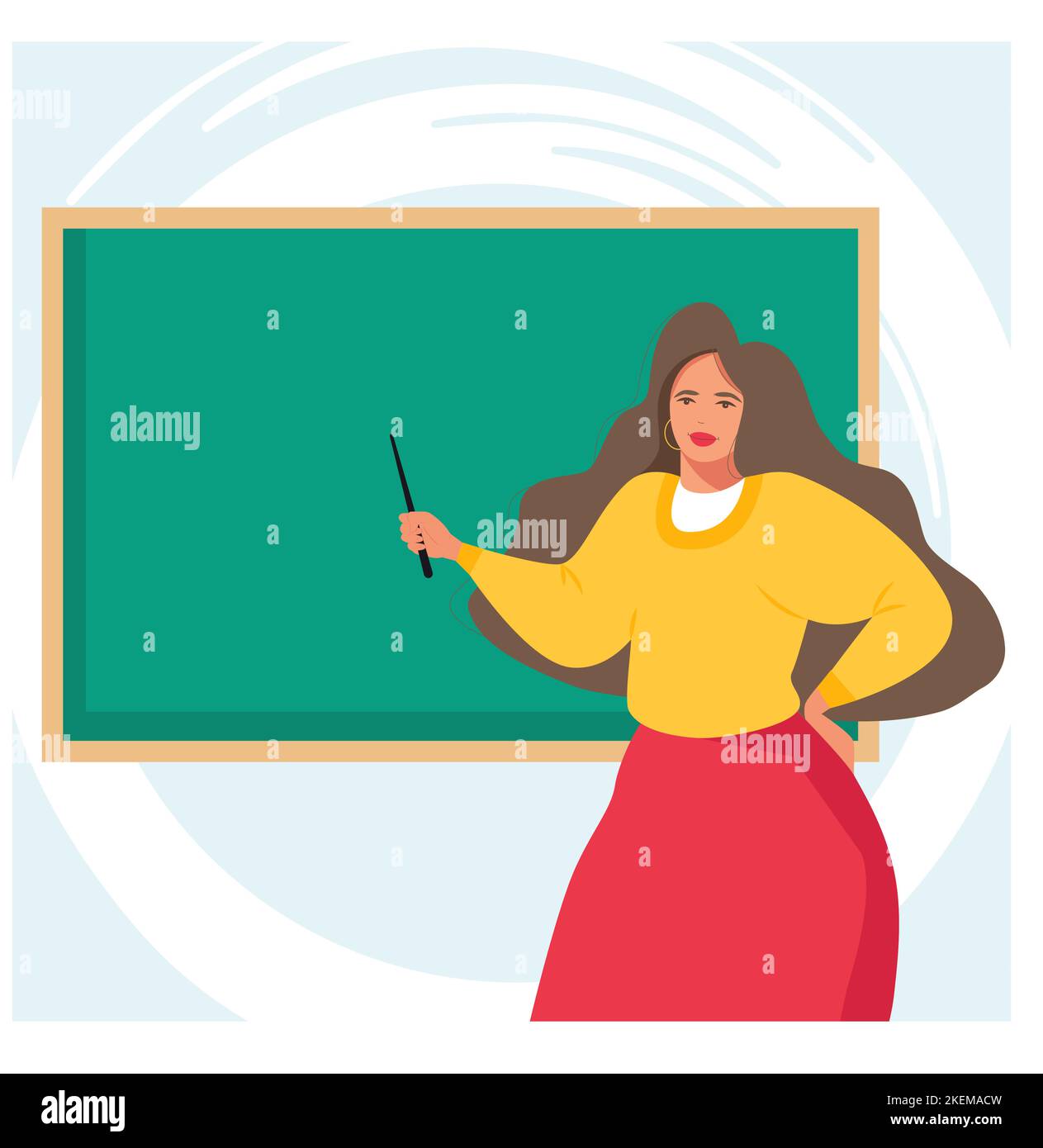 A teacher at the blackboard, showing something with a pointer. Back to ...