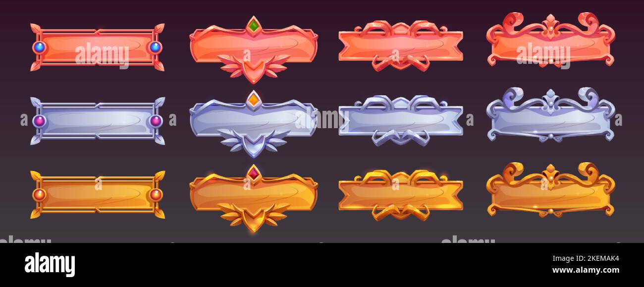 Game ui frames, gold silver copper medieval menu element, buttons or ...
