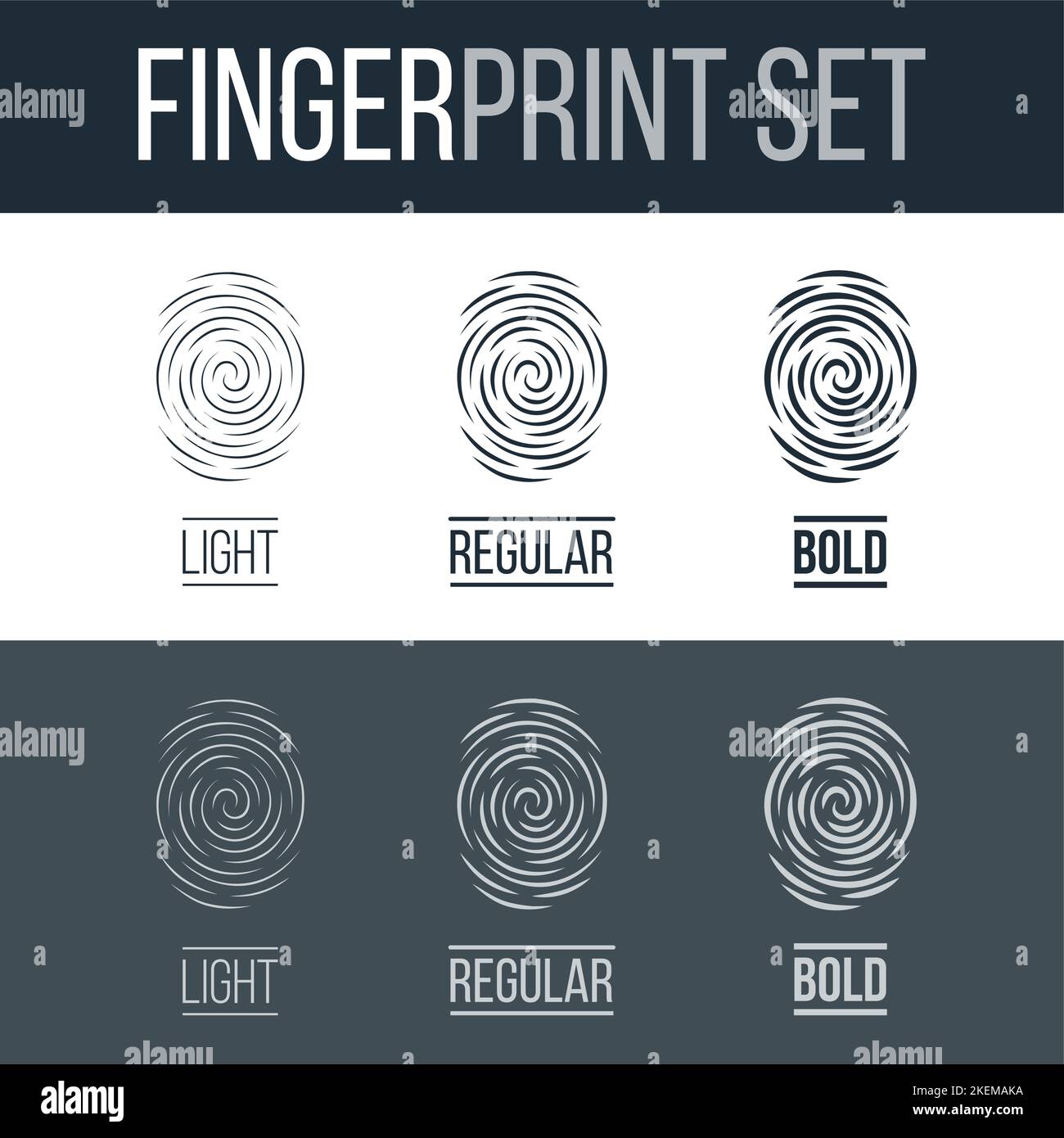 Abstract Fingerprints Set Print for Identity Person on Dark and White ...