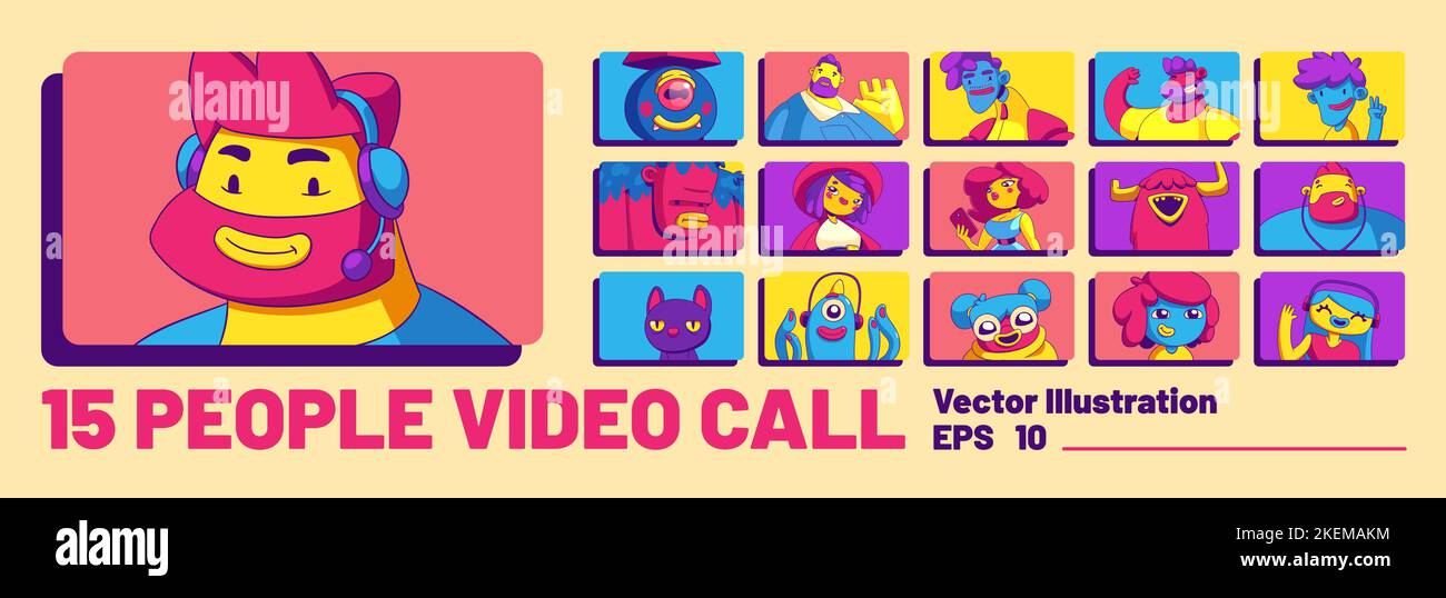 Set of characters video call, online conference. Contemporary cartoon ...