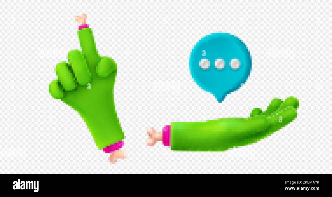 3d render zombie hands pointing up and holding speech bubble. Green ...