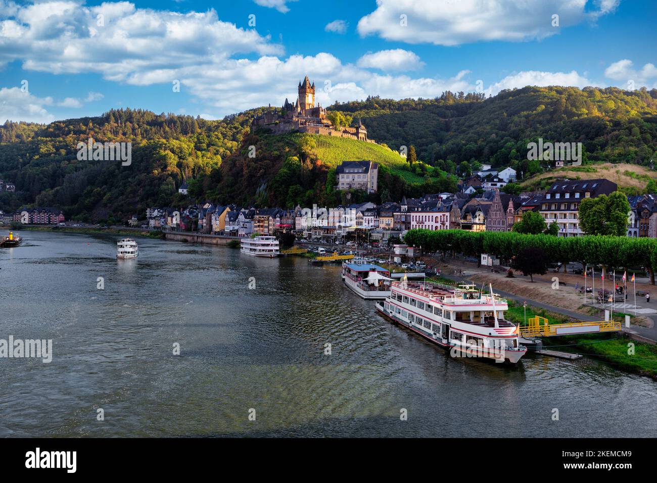 Landmarks of Germany - medieval Cochem town, Rhine river cruises Stock ...