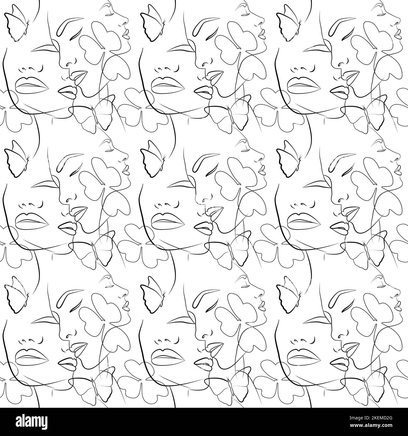 Modern minimalistic portraits with plants in doodles Stock Vector Image ...