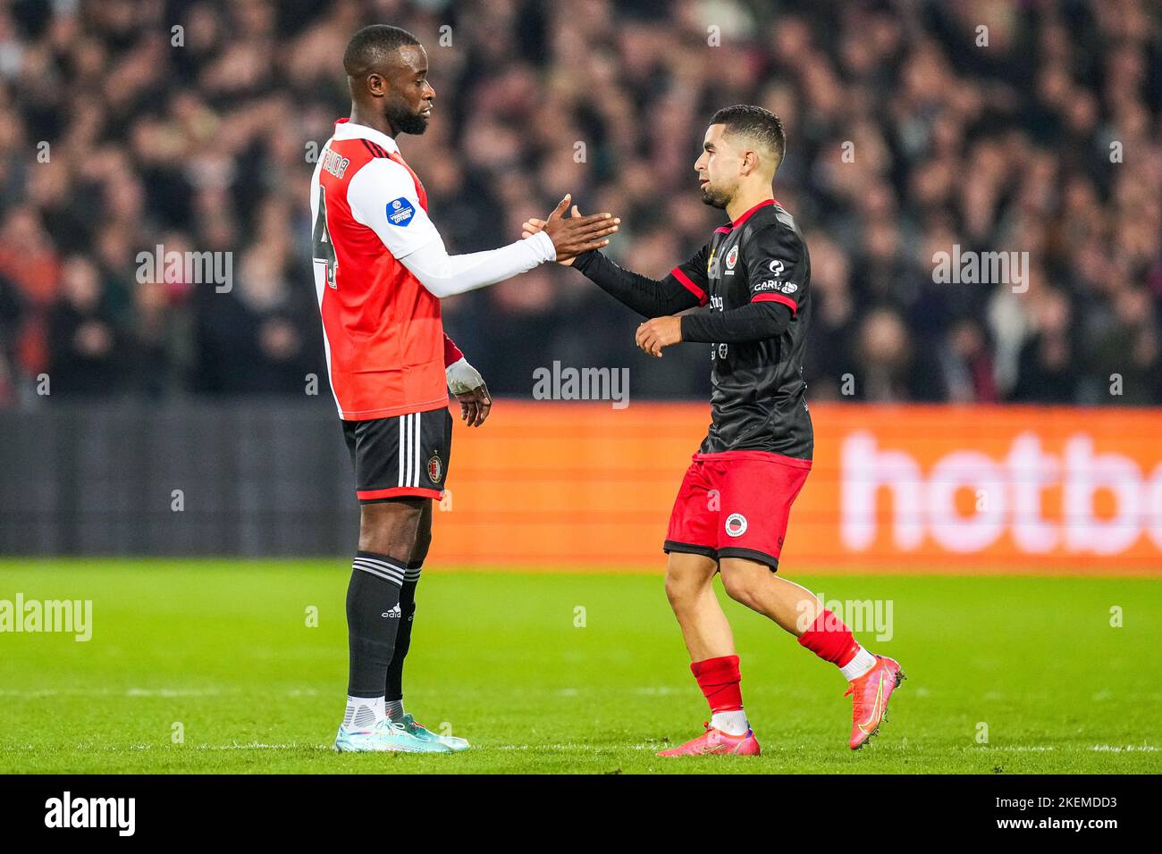 Rotterdam - Lutsharel Geertruida of Feyenoord, Marouan Azarkan of sbv Excelsior during the match ...