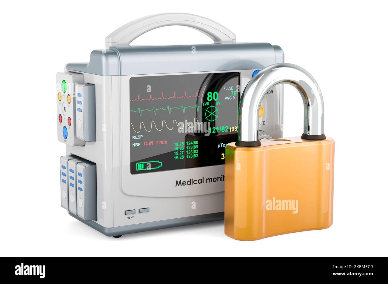 Medical monitor with padlock, 3D rendering isolated on white background ...