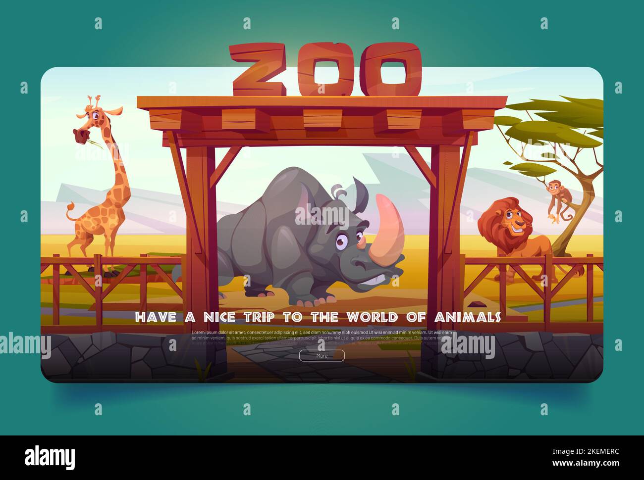 Zoo landing page template. Cartoon vector illustration of happy monkey ...