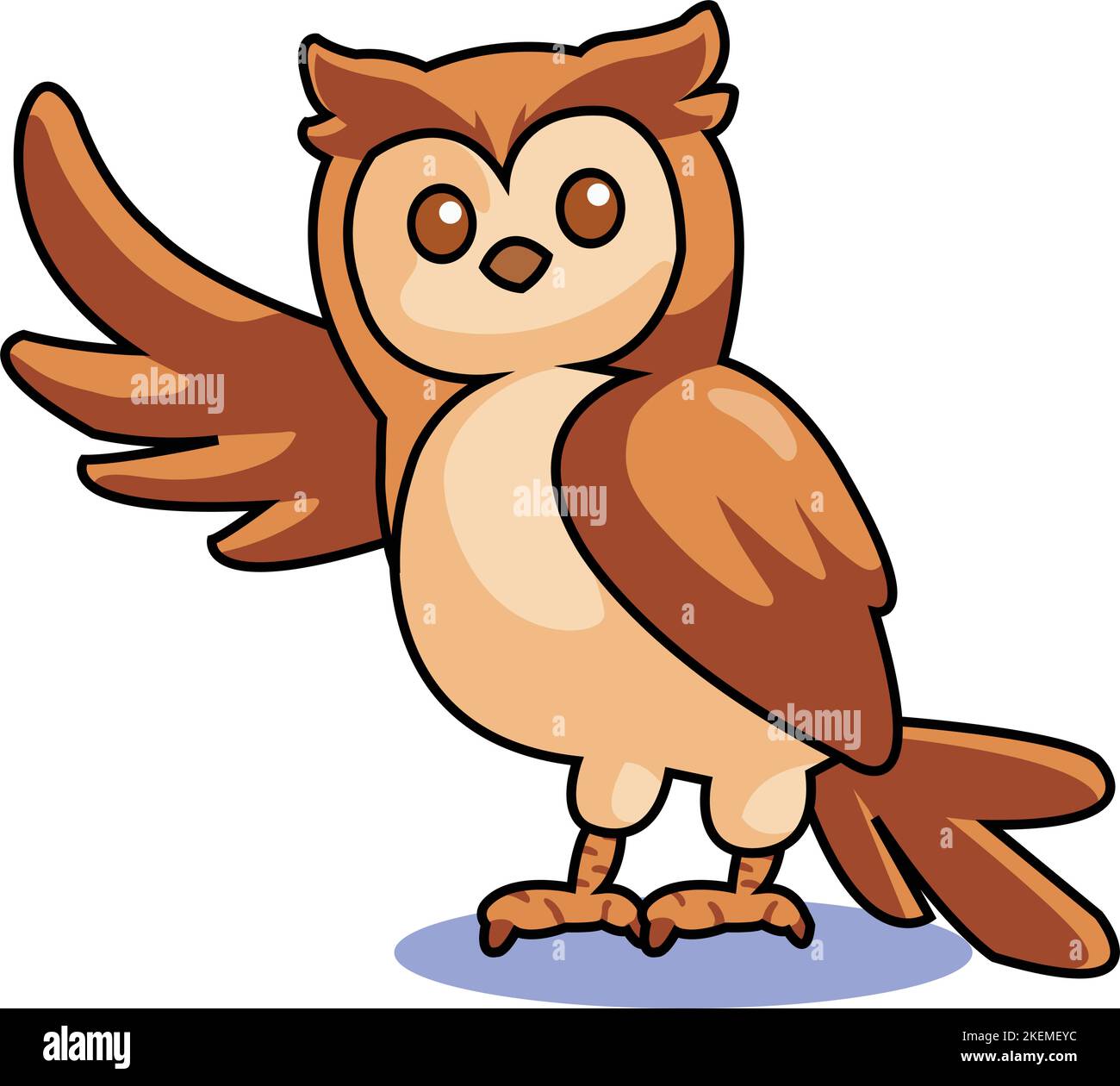A cute cartoon owl waving its wing on a white background Stock Vector ...