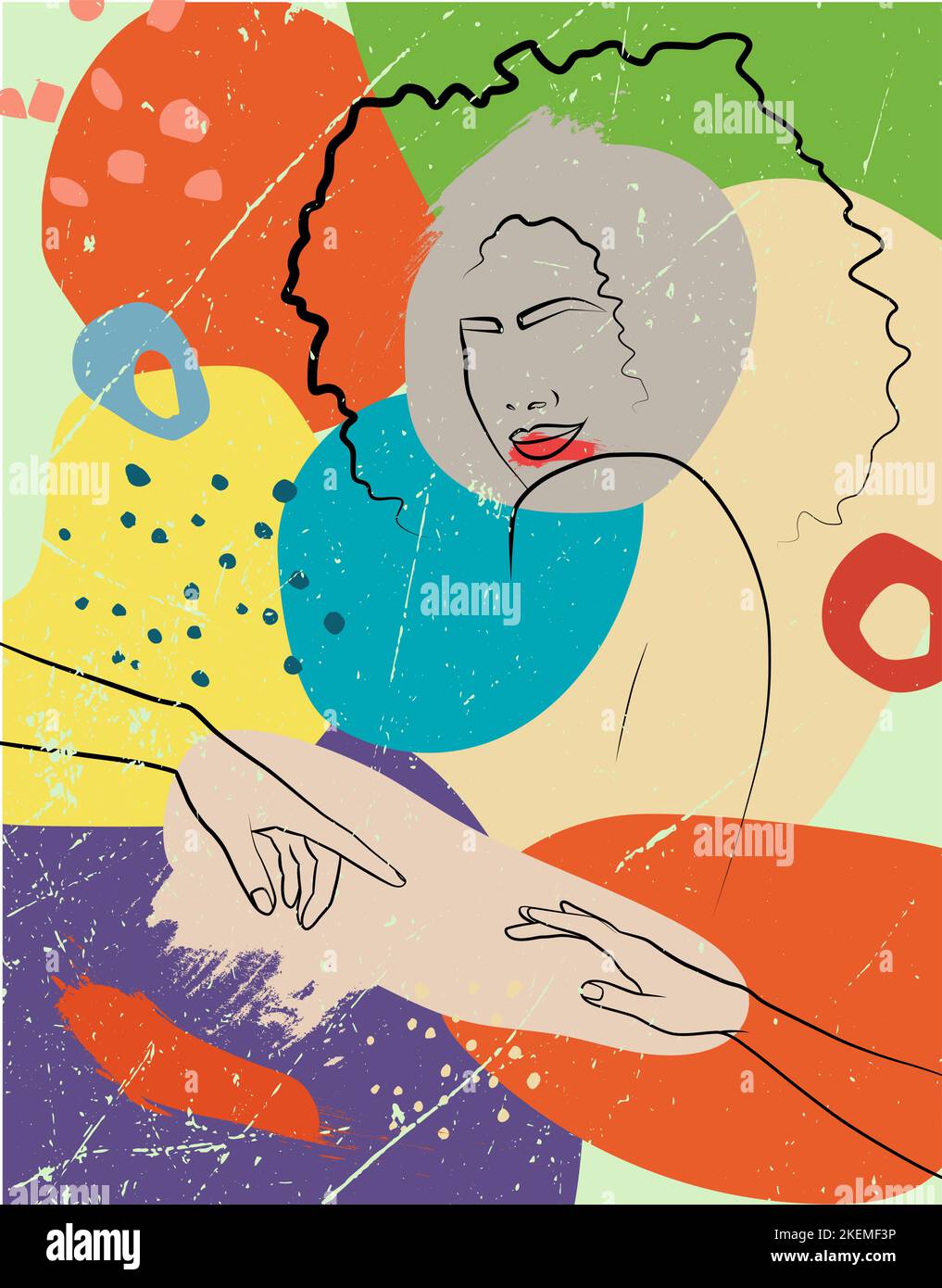 An abstraction with a face and hands. Fashionable illustration and ...