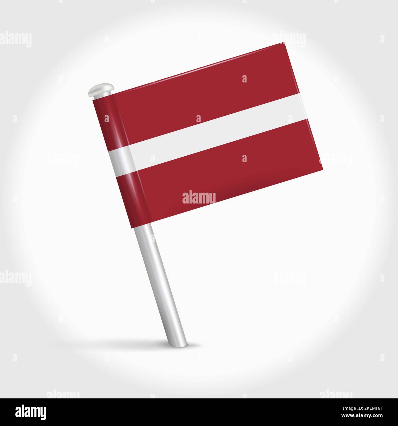 Latvia map pin flag icon. Latvian pennant map marker on a metal needle. 3D realistic vector ...