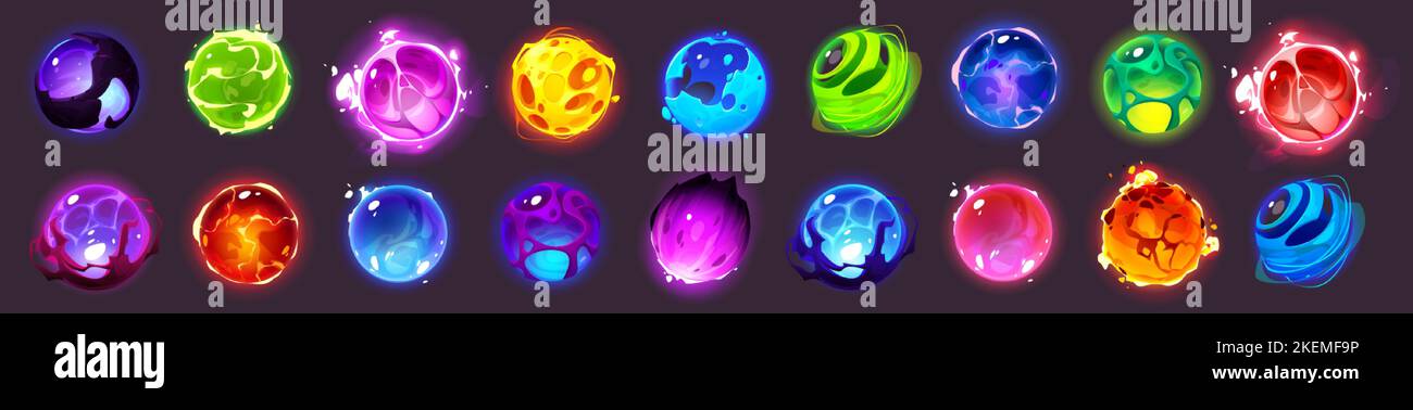 Alien space planets cartoon set. Fantastic design elements for game ...
