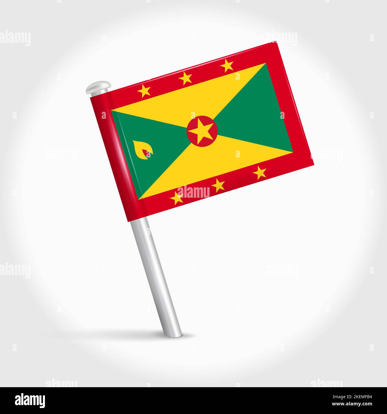 Grenada map pin flag icon. Grenadian pennant map marker on a metal needle. 3D realistic vector ...