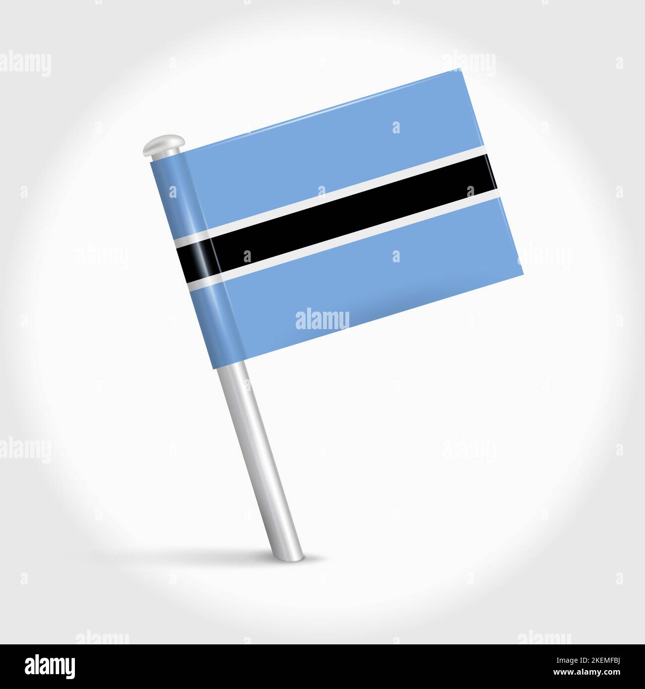 Botswana map pin flag icon. Republic of Botswana pennant map marker on a metal needle. 3D ...