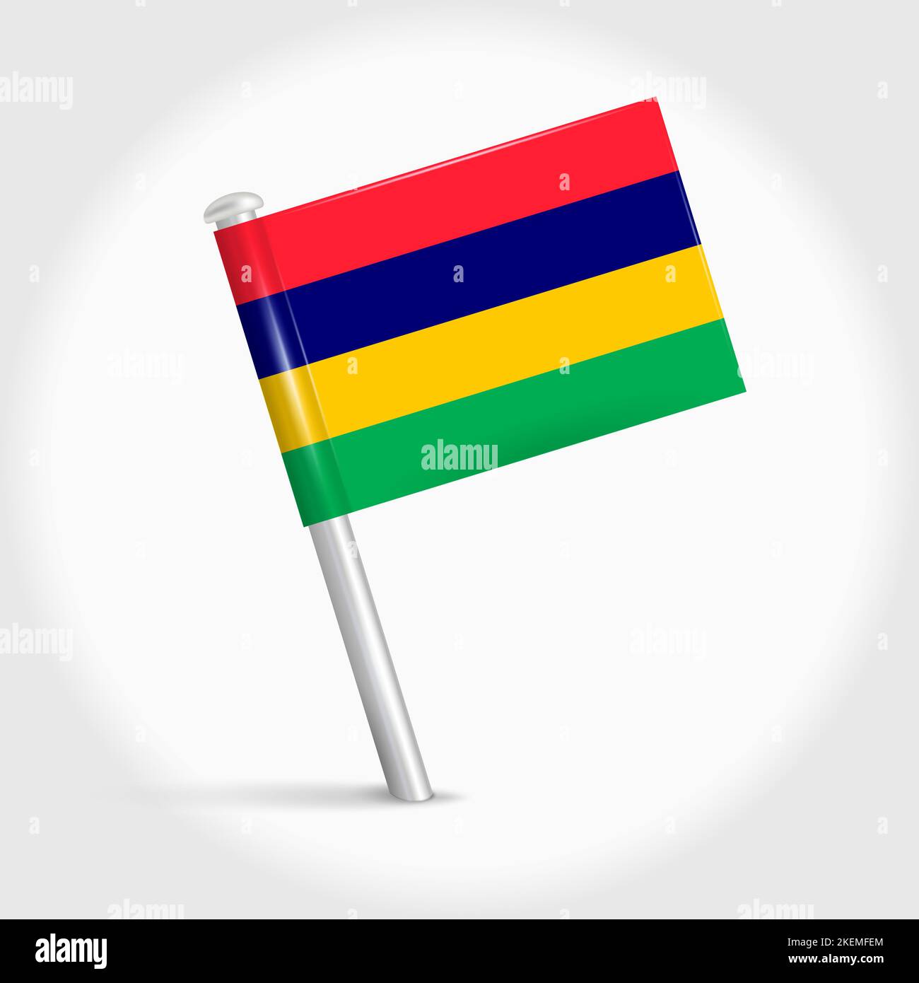 Mauritius map pin flag icon. Mauritian pennant map marker on a metal ...