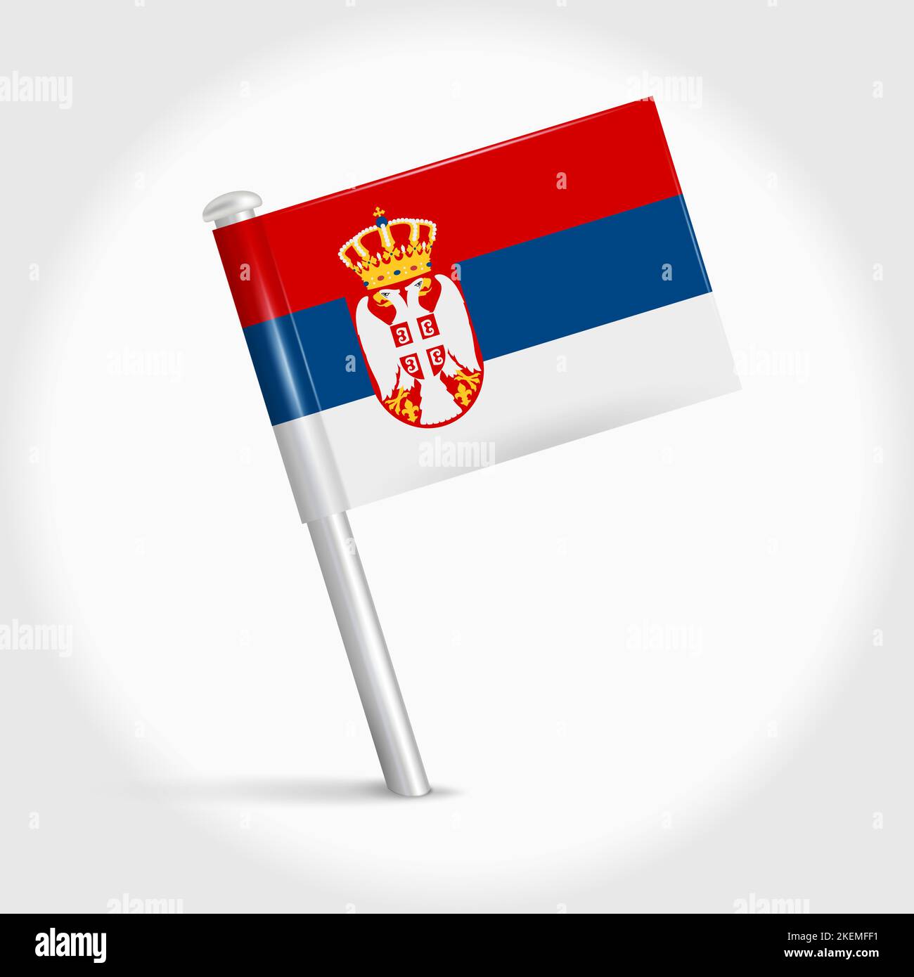 Serbia map pin flag icon. Serbian pennant map marker on a metal needle. 3D realistic vector ...