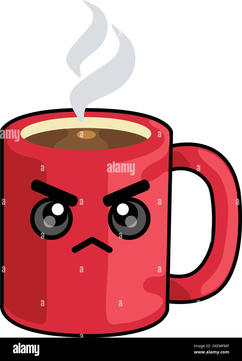 A cartoon red mug of coffee with an annoyed and angry expression on a ...