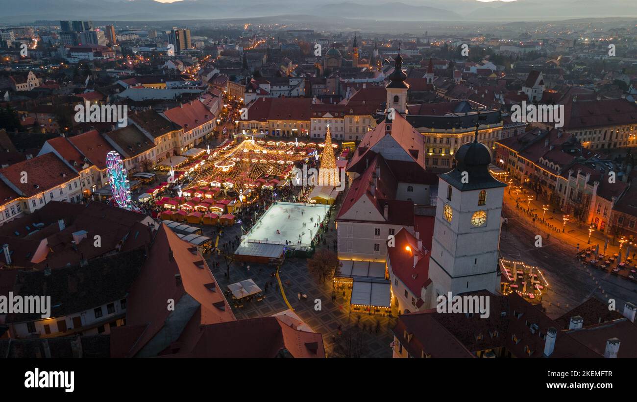 Landscape photography of Sibiu city center with the Christmas Fair ...