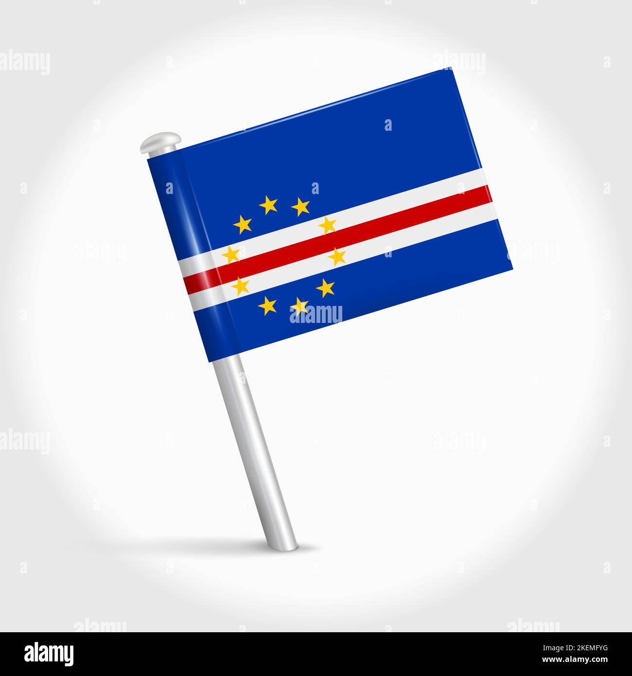 Cape Verde map pin flag icon. Cabo Verde pennant map marker on a metal needle. 3D realistic ...