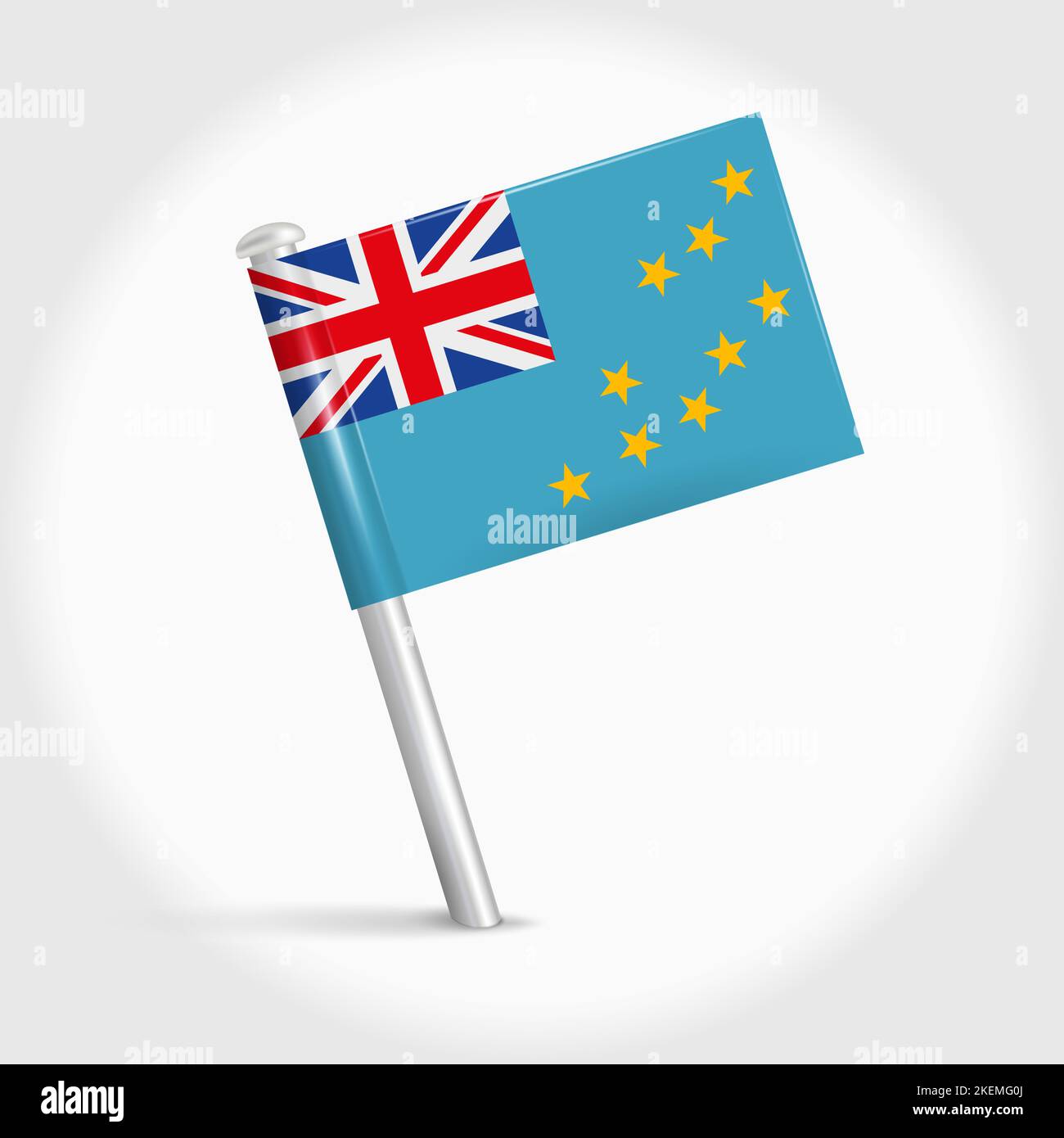 Tuvalu map pin flag icon. Ellice Islands pennant map marker on a metal needle. 3D realistic ...