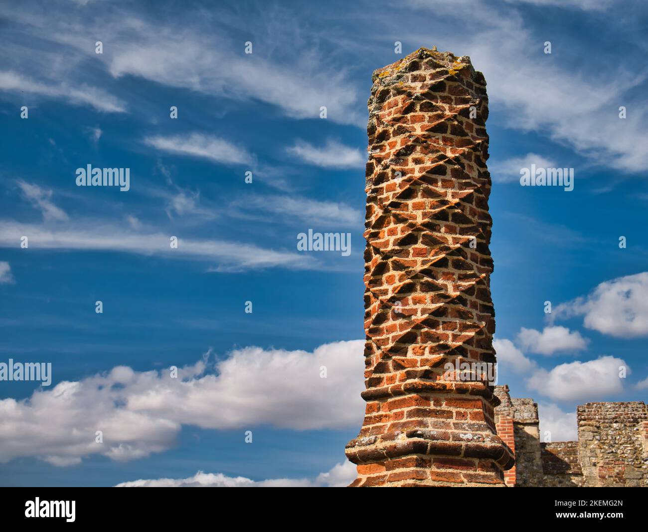 An ornate chimney on Framlingham Castle in Suffolk, England, UK. The ...