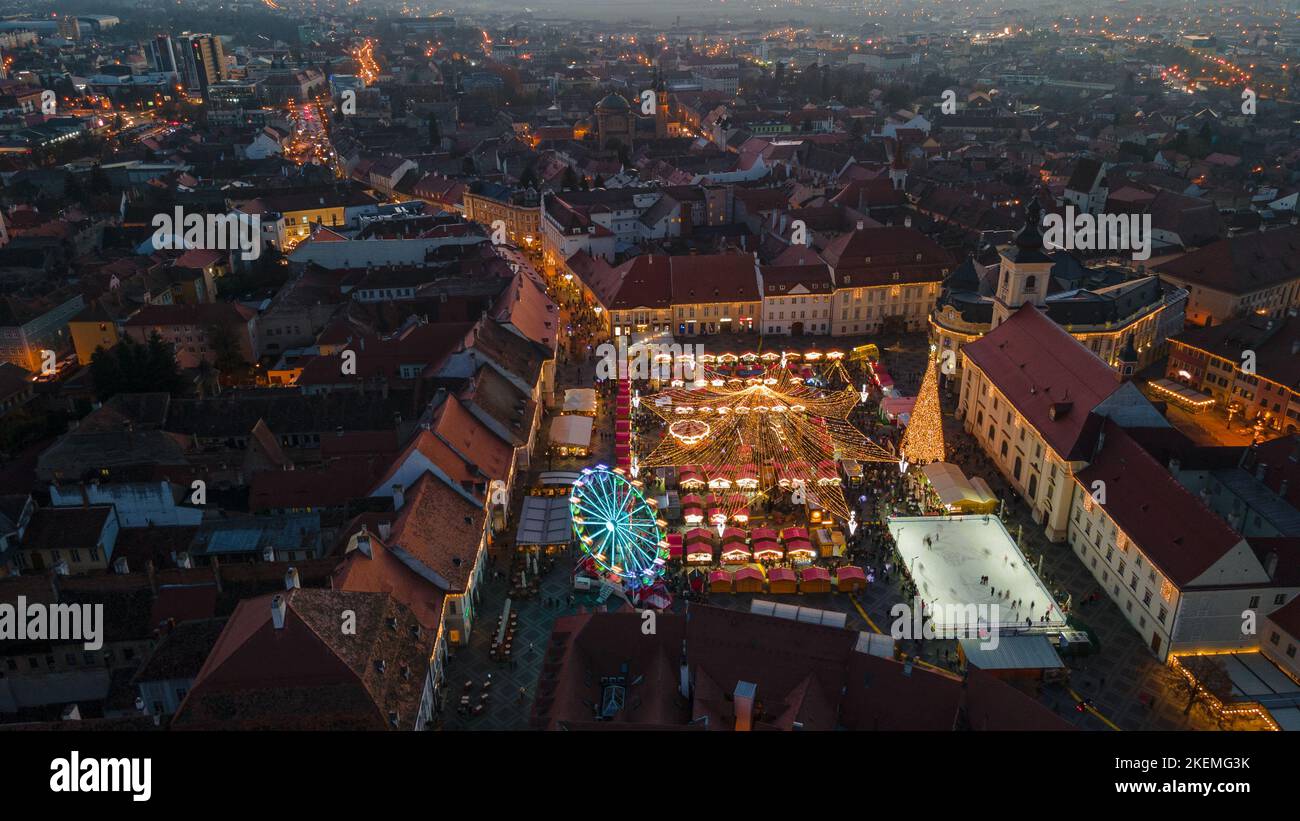 Landscape photography of Sibiu city center with the Christmas Fair ...