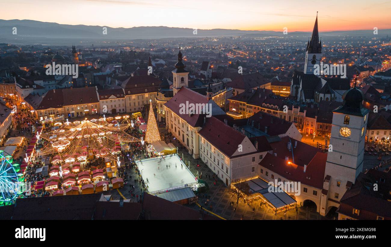 Landscape photography of Sibiu city center with the Christmas Fair ...