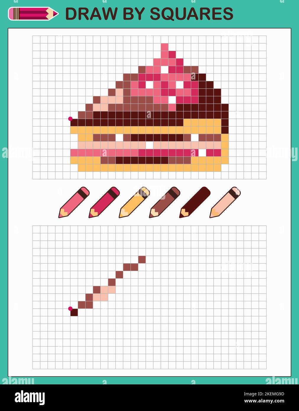 Draw cake by squares. Copy the picture. Game for kids Stock Vector ...