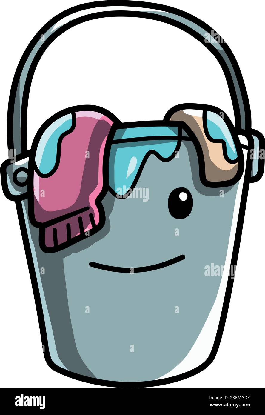 A design of a metal bucket with wet clothes, with cute face isolated on ...