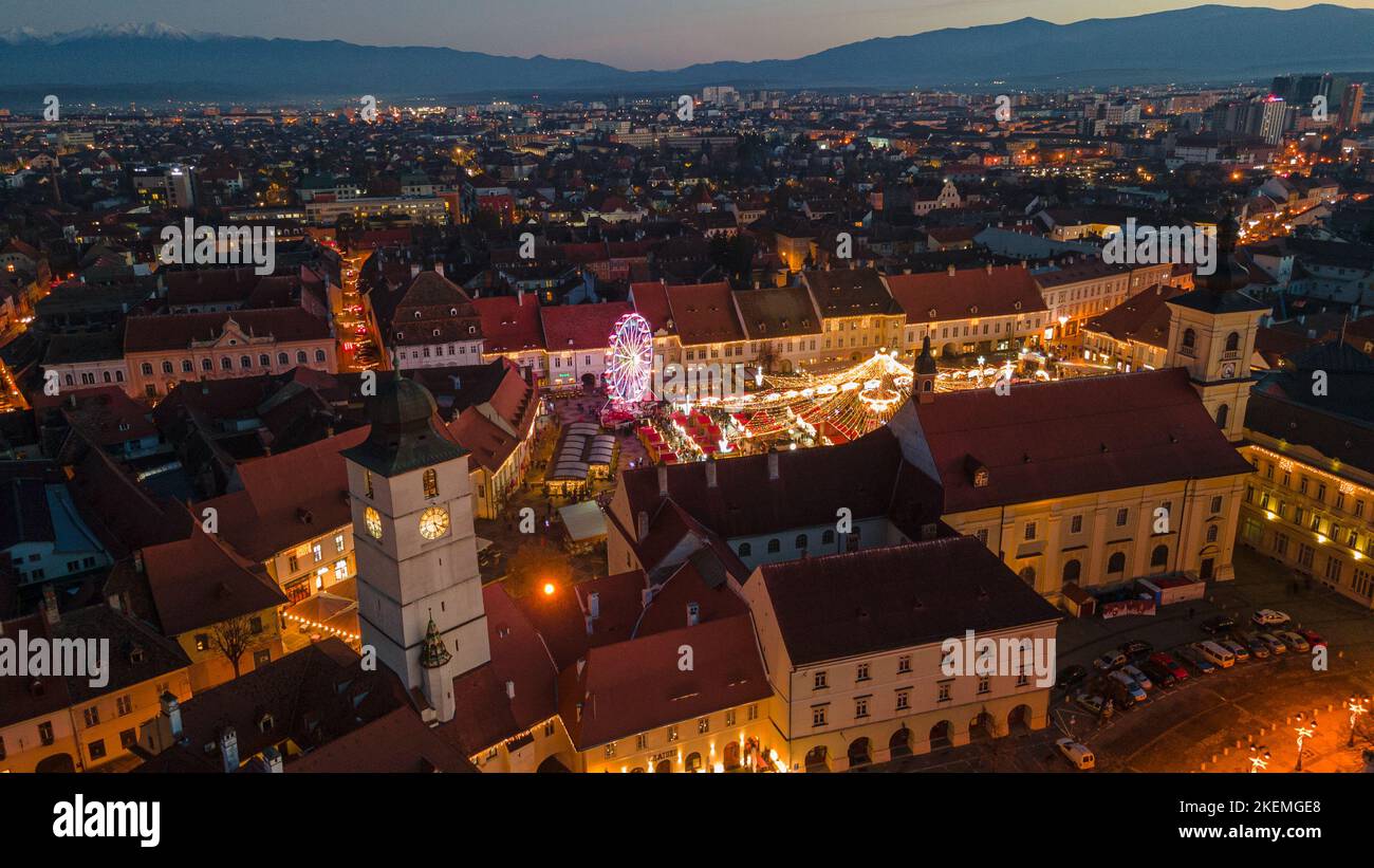 Landscape photography of Sibiu city center with the Christmas Fair ...