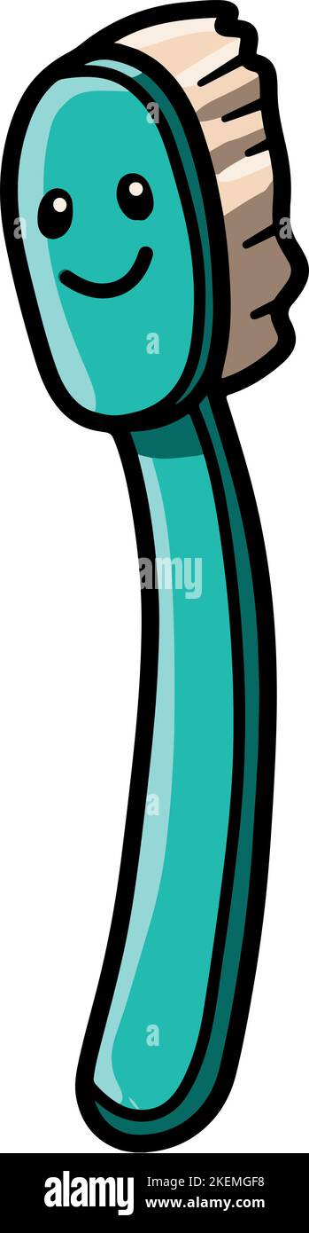 A design of a blue toothbrush with cute face isolated on white ...