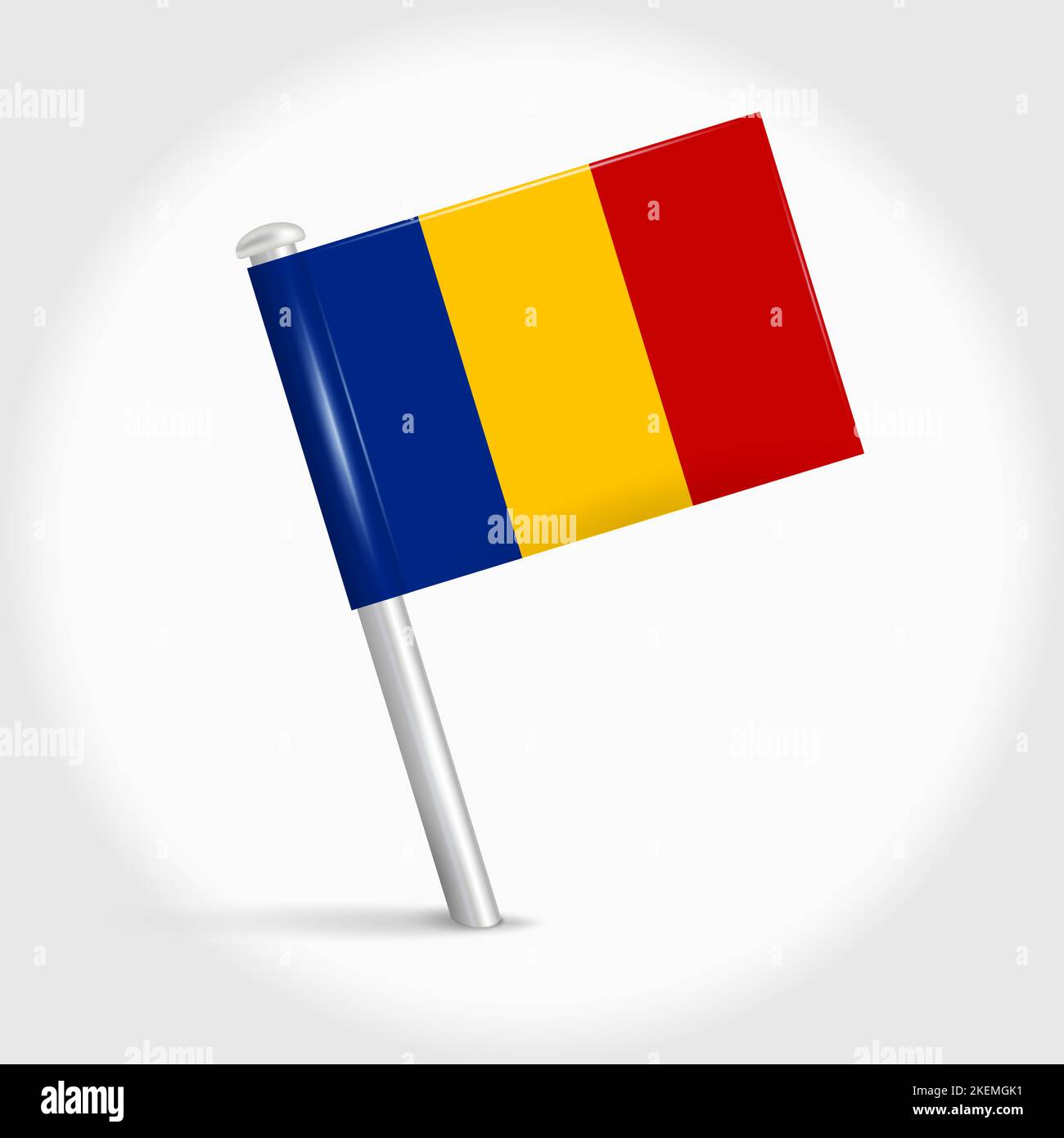 Romania map pin flag icon. Romanian pennant map marker on a metal ...