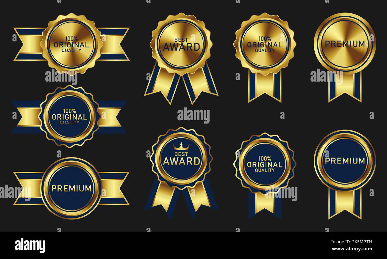 collection of luxury dark blue and gold badge design elements, medals ...