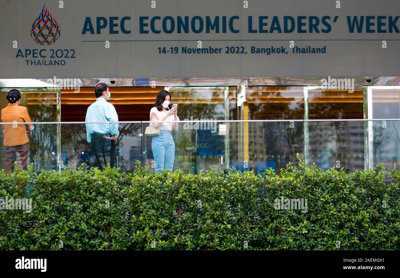 Bangkok, Thailand. 13th Nov, 2022. People stand outside the venue for ...
