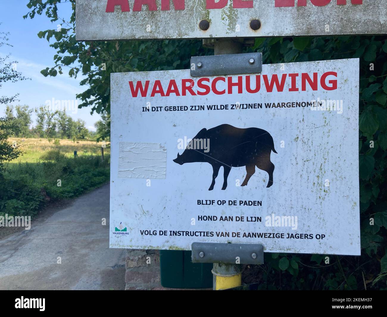 A warning sign with a black wild boar on it in Maastricht, the ...