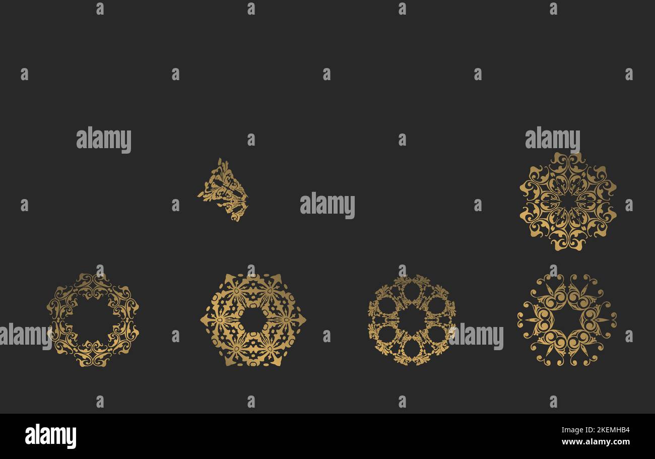 polygon shape gold mandala ornament set, Luxury floral ornament ...