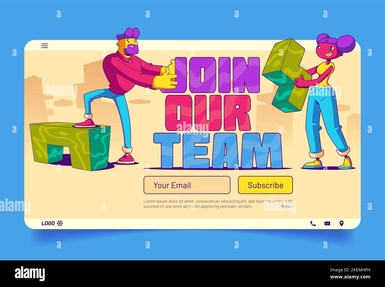 Join our team cartoon landing page with contemporary characters team ...