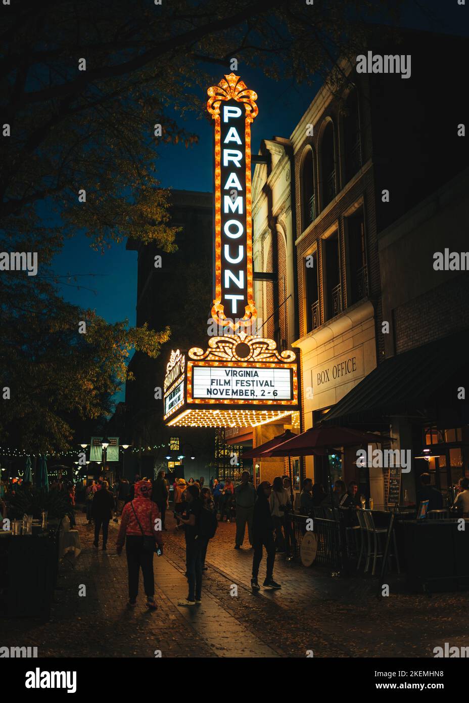 The Paramount Theater vintage sign at night, Charlottesville, Virginia ...