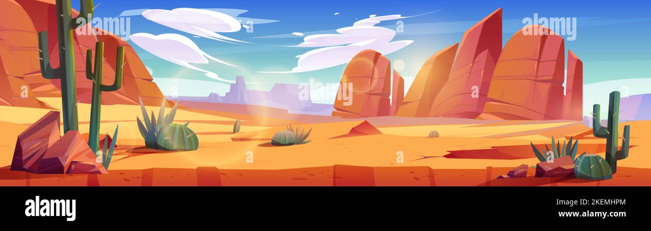 Desert of Africa or Wild West Arizona natural landscape. Cartoon ...
