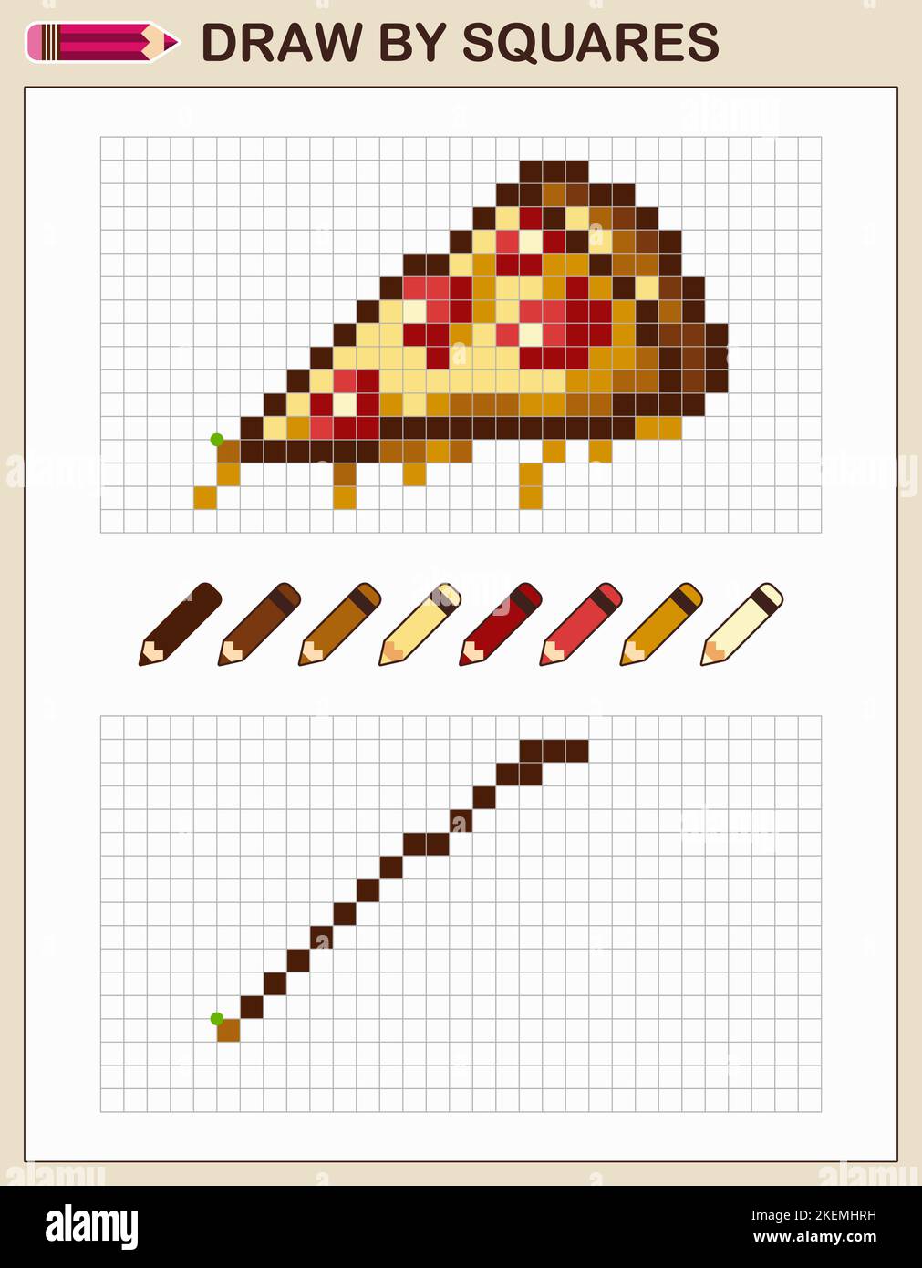 Draw pizza by squares. Copy the picture. Game for kids Stock Vector ...