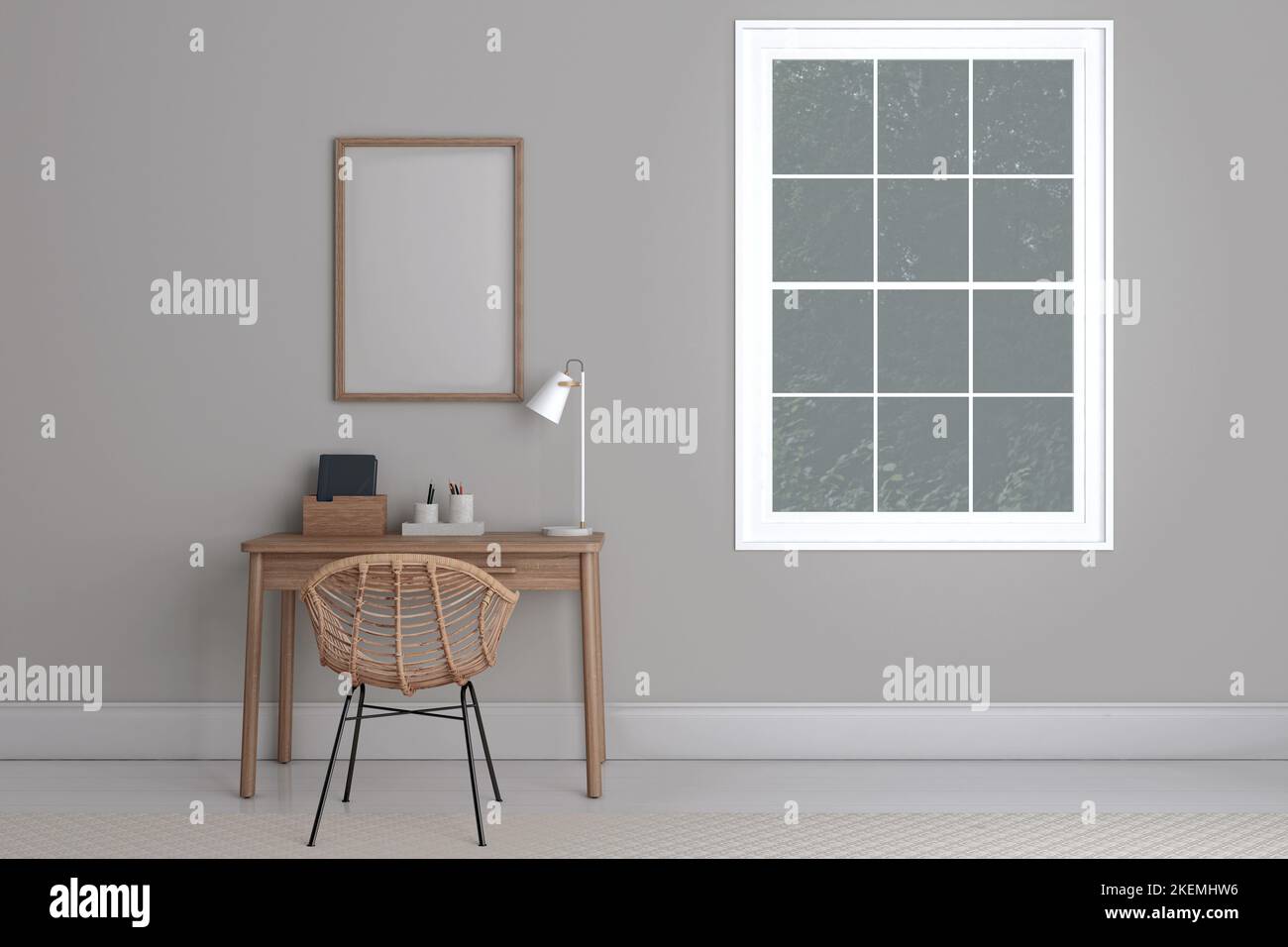 The view of a reading table and chair by the window in a room - 3D ...