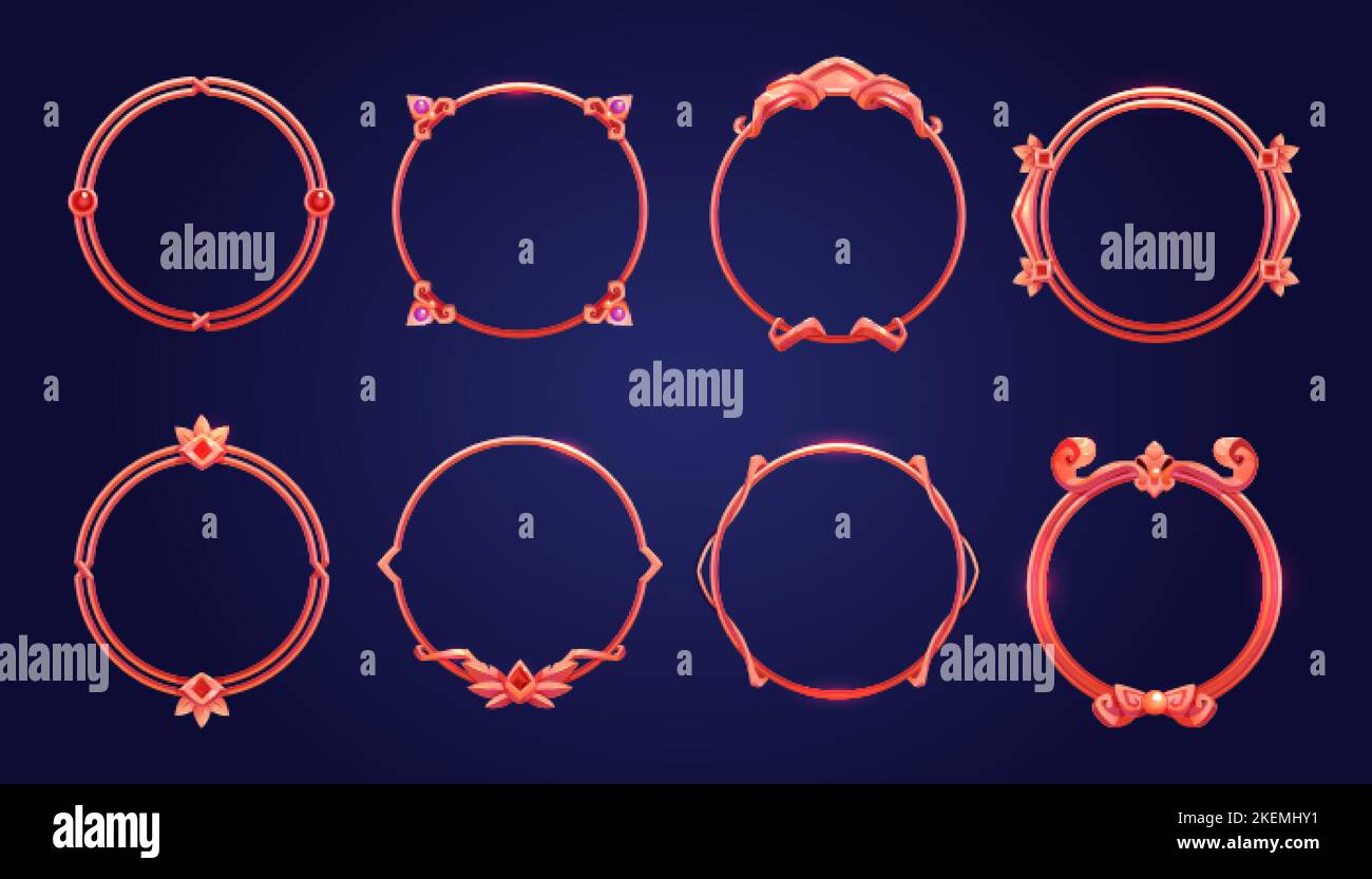 Empty circle bronze or copper frames in medieval style for game ui ...