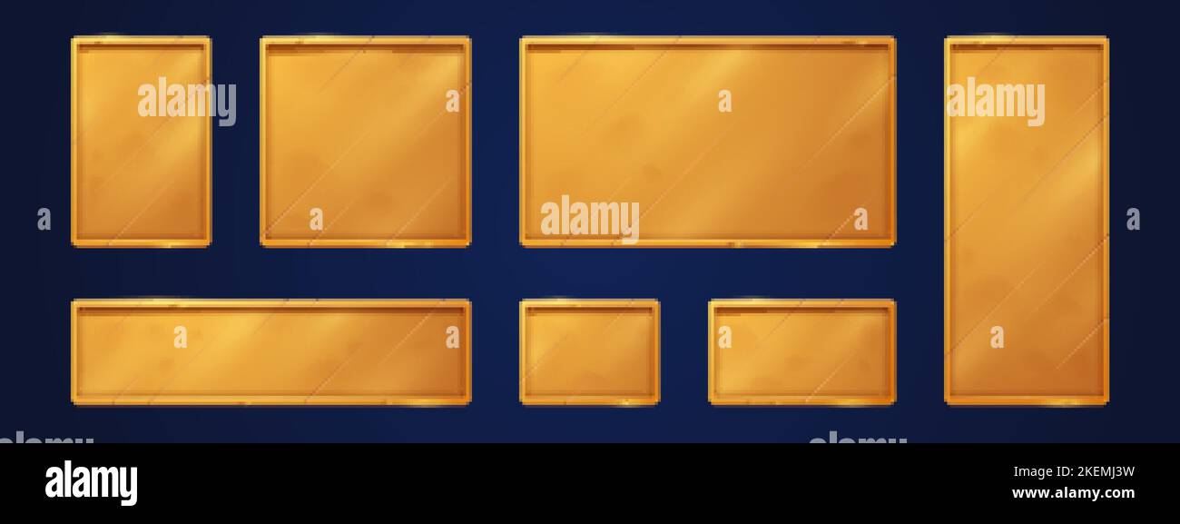 Gold game signs, name plates, empty golden plaques mockup. Metal shiny ...