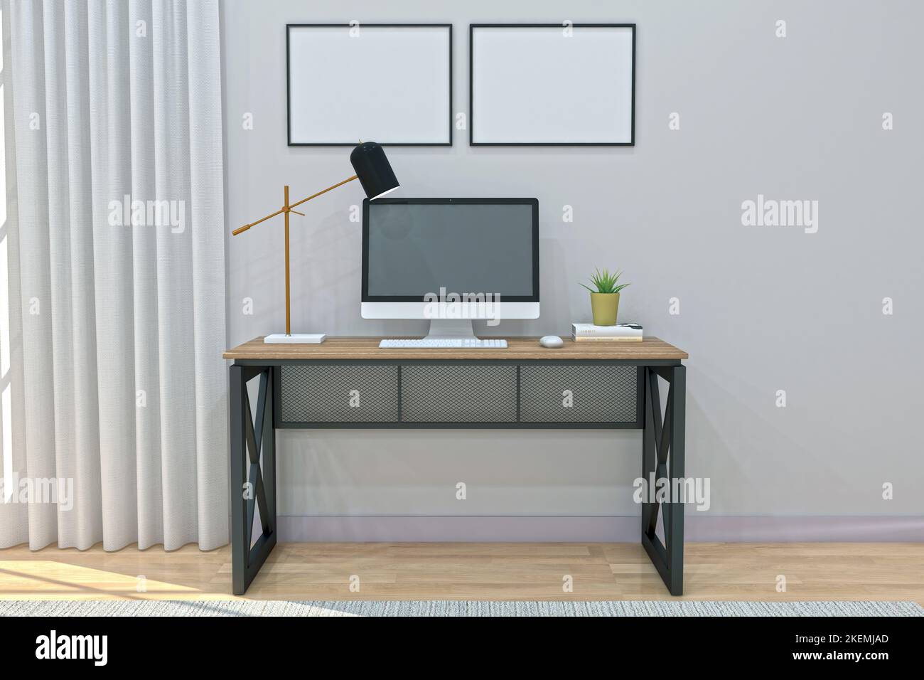 The view of a working desk with a computer and different objects in a ...