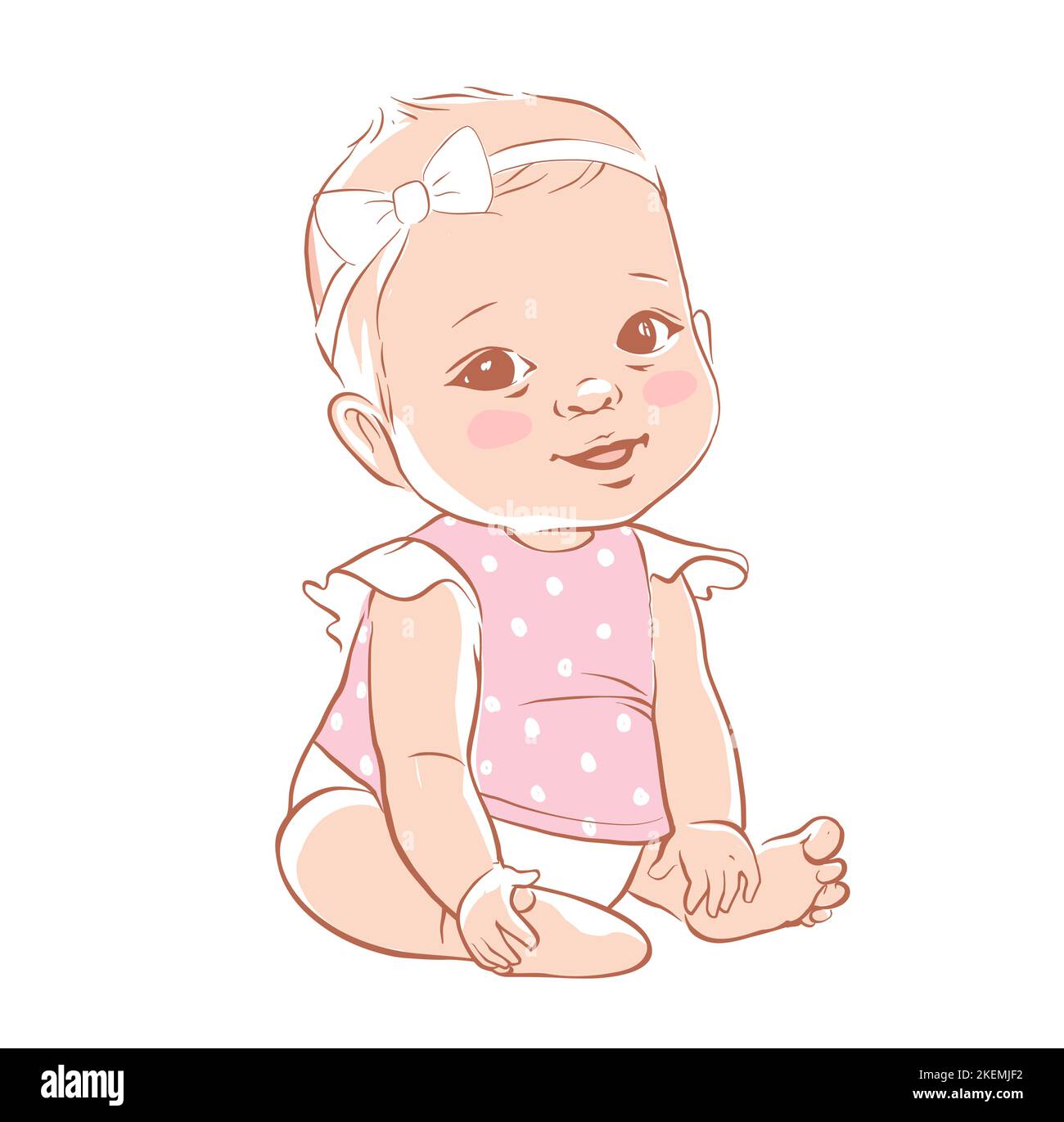 Cute baby girl sitting and smiling. Active baby of 3-12 months dressed ...